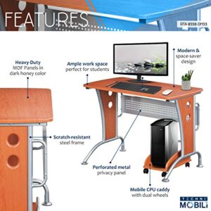 TECHNI MOBILI Modern Computer Desk With Mobile CPU Caddy. Color: Dark Honey