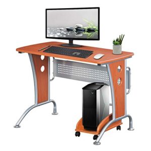 TECHNI MOBILI Modern Computer Desk With Mobile CPU Caddy. Color: Dark Honey