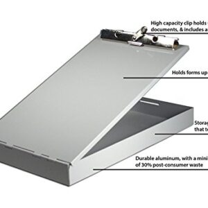 Saunders Silver Memo Size Aluminum Redi Rite Storage Clipboard with 1 Inch Storage Compartment and Self Locking Latch - Form Holder Perfect for Contractors, Truckers, and Office Use