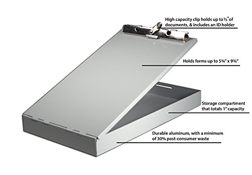 Saunders Silver Memo Size Aluminum Redi Rite Storage Clipboard with 1 Inch Storage Compartment and Self Locking Latch - Form Holder Perfect for Contractors, Truckers, and Office Use