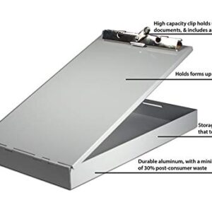 Saunders Silver Memo Size Aluminum Redi Rite Storage Clipboard with 1 Inch Storage Compartment and Self Locking Latch - Form Holder Perfect for Contractors, Truckers, and Office Use