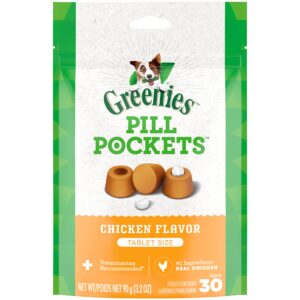 greenies pill pockets for dogs tablet size natural soft dog treats, chicken flavor, 3.2 oz. pack (30 treats)