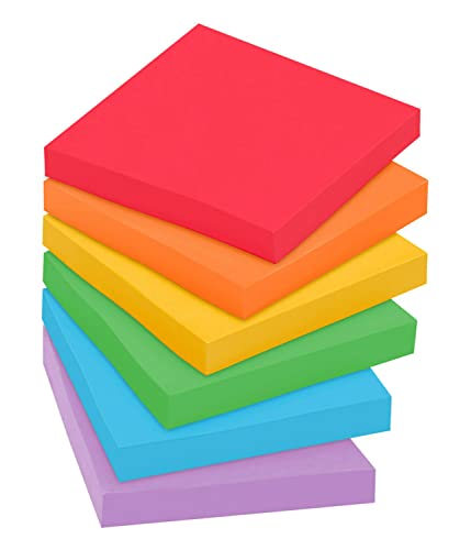 Post-it Super Sticky Notes, 3x3 in, 6 Pads, 2x the Sticking Power, Playful Primaries Collection, Primary Colors (Red, Yellow, Green, Blue, Purple), Recyclable(654-6SSAN)