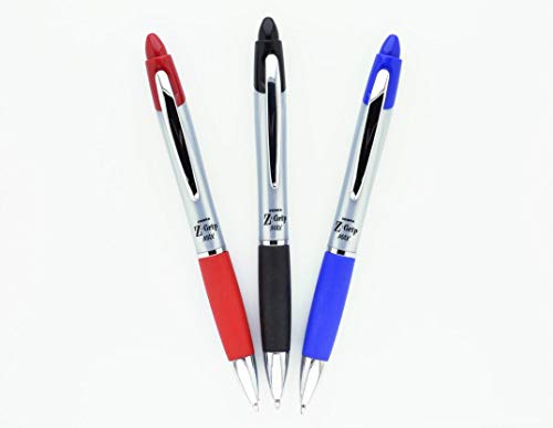 Zebra Pen Z-Grip MAX Retractable Ballpoint Pen, Medium Point, 1.0mm, Silver Barrel, Blue Ink, 12 Pack