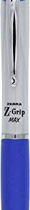 Zebra Pen Z-Grip MAX Retractable Ballpoint Pen, Medium Point, 1.0mm, Silver Barrel, Blue Ink, 12 Pack