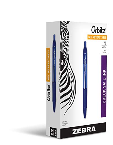 Zebra Pen Orbitz Gel Retractable Rollerball Pen, Medium Point, 0.7mm, Blue Ink, 12-Count