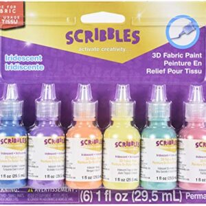 SCRIBBLES 18536 Dimensional Fabric Paint, Iridescent, 6-Pack, 1 oz