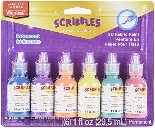 SCRIBBLES 18536 Dimensional Fabric Paint, Iridescent, 6-Pack, 1 oz