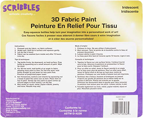 SCRIBBLES 18536 Dimensional Fabric Paint, Iridescent, 6-Pack, 1 oz