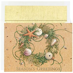 masterpiece warmest wishes 18-count christmas cards, beach wreath