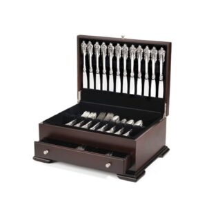 wallace dark walnut single drawer footed flatware storage chest