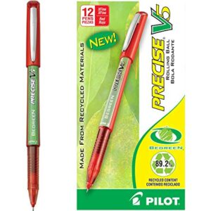 PILOT Precise V5 BeGreen Liquid Ink Rolling Ball Stick Pens, Extra Fine Point (0.5mm) Red Ink, 12-Pack (26302)