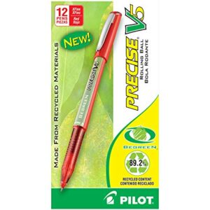 PILOT Precise V5 BeGreen Liquid Ink Rolling Ball Stick Pens, Extra Fine Point (0.5mm) Red Ink, 12-Pack (26302)