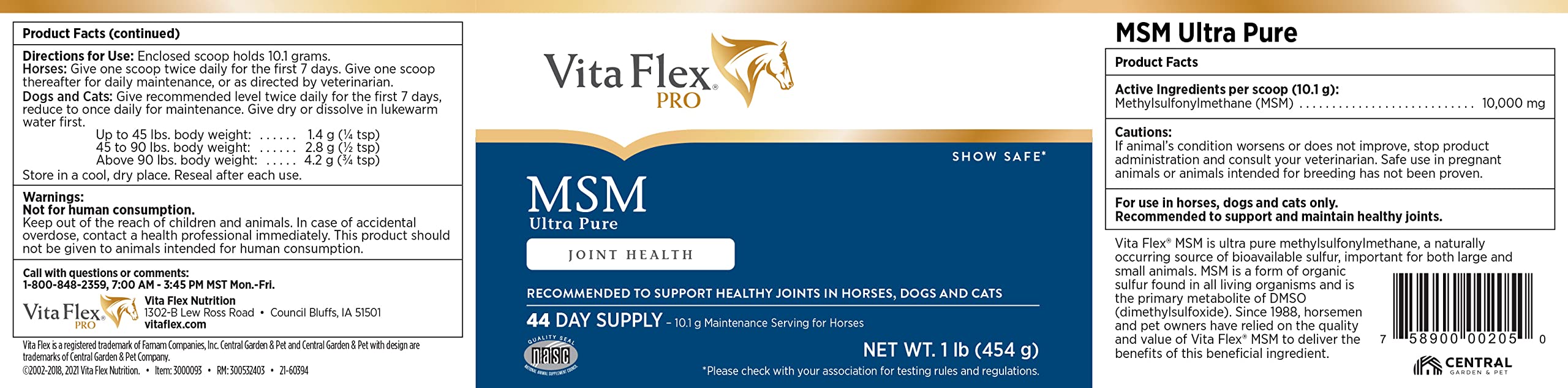 Vita Flex Pro Horse MSM Quality Joint Supplement, 1 Pound