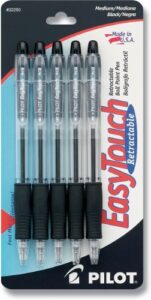 pilot easytouch refillable & retractable ballpoint pens, medium point, black ink, 5-pack (32290)