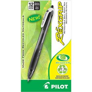 PILOT RexGrip BeGreen Refillable & Retractable Ballpoint Pens, Medium Point, Black Ink, 12-Pack (32370)