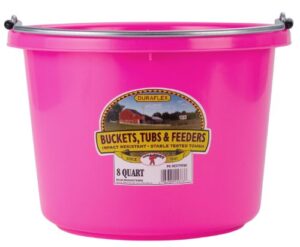 miller manufacturing p8hotpink plastic round back bucket for horses, 8-quart, hot pink