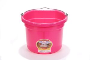 little giant plastic animal feed bucket (hot pink) flat back plastic feed bucket with metal handle (8 quarts / 2 gallons) (item no. p8fbhotpink)