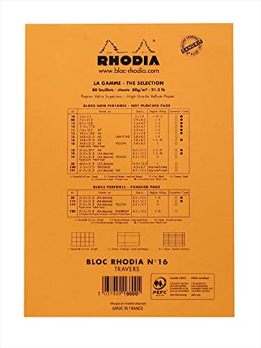 Rhodia Classic French Paper Pads Ruled with Margin 6 in. x 8 1/4 in. Orange (16600C)