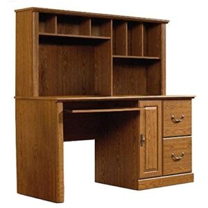 sauder orchard hills computer desk with hutch, carolina oak finish