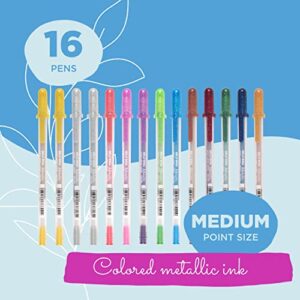 SAKURA Gelly Roll Metallic Gel Pens - Pens for Scrapbook, Journals, or Drawing - Colored Metallic Ink - Medium Line - 16 Pack