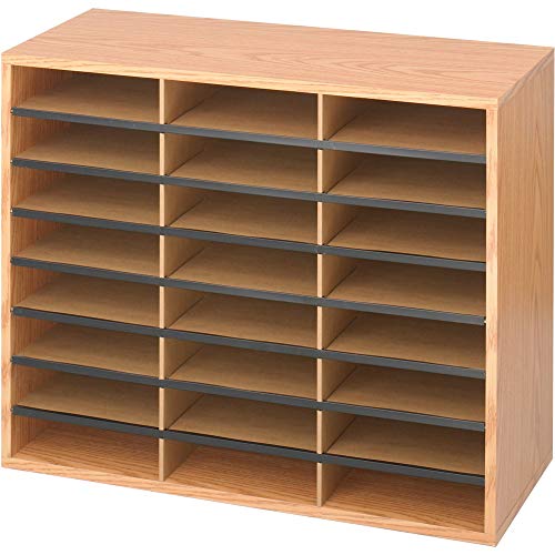 Safco Products Wood Corrugated Literature Organizer 24 Compartment 9402MO Medium Oak Economical Organization for Home,Office and Classrooms Letter-Size Compartments 23.5" x 29" x 12"