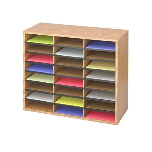 Safco Products Wood Corrugated Literature Organizer 24 Compartment 9402MO Medium Oak Economical Organization for Home,Office and Classrooms Letter-Size Compartments 23.5" x 29" x 12"