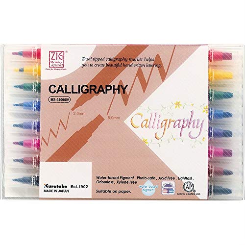 Kuretake Zig Memory System Blending Calligraphy Set - 2mm & 5mm, Set of 8, Dual Tip