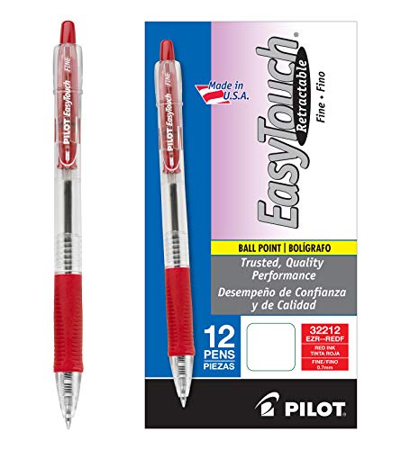 PILOT EasyTouch Refillable & Retractable Ballpoint Pens, Fine Point, Red Ink, 12-Pack (32212)