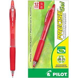 PILOT Precise Gel BeGreen Refillable & Retractable Rolling Ball Pens, Fine Point, Red Ink, 12-Pack (15003)