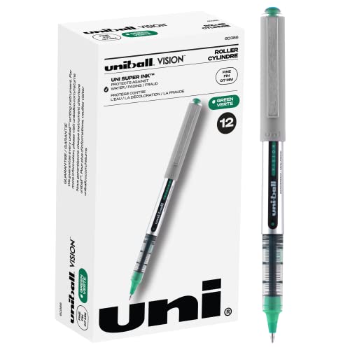 uni-ball Vision Rollerball Pens Fine Point, 0.7mm, Green, 12 Pack