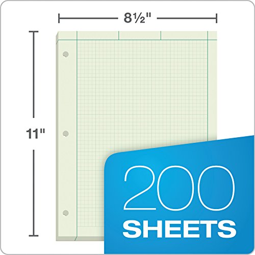 TOPS Engineering Computation Pad, 8-1/2" x 11", Glue Top, 5 x 5 Graph Rule on Back, Green Tint Paper, 3-Hole Punched, 200 Sheets (35502)