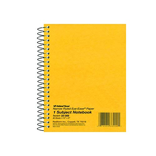 National Brown Board Cover Notebook, Narrow Ruled, 1 Subject, Green Eye-Ease Paper, 10" x 8", 80 Sheets (33008)