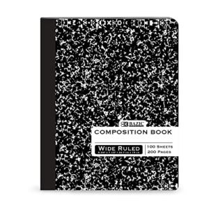 bazic composition book wide ruled 100 sheet black marble notebook, writing journal comp lined notebooks for school, 1-pack