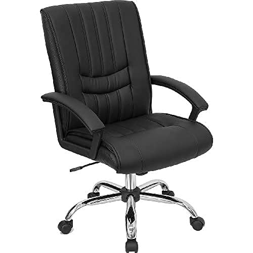 Flash Furniture Hansel Mid-Back Black LeatherSoft Swivel Manager's Office Chair with Arms