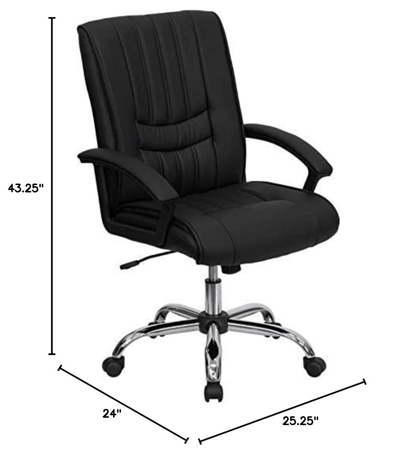 Flash Furniture Hansel Mid-Back Black LeatherSoft Swivel Manager's Office Chair with Arms