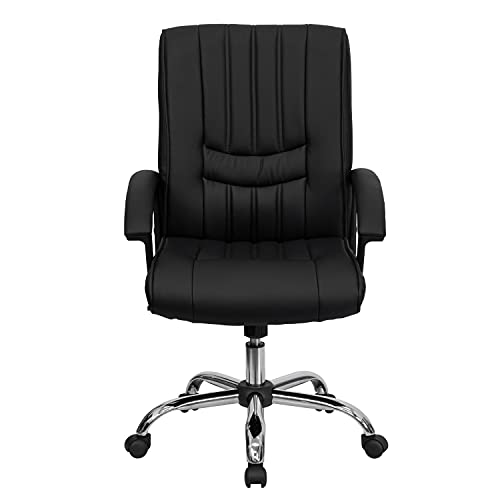 Flash Furniture Hansel Mid-Back Black LeatherSoft Swivel Manager's Office Chair with Arms