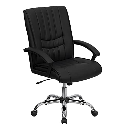 Flash Furniture Hansel Mid-Back Black LeatherSoft Swivel Manager's Office Chair with Arms