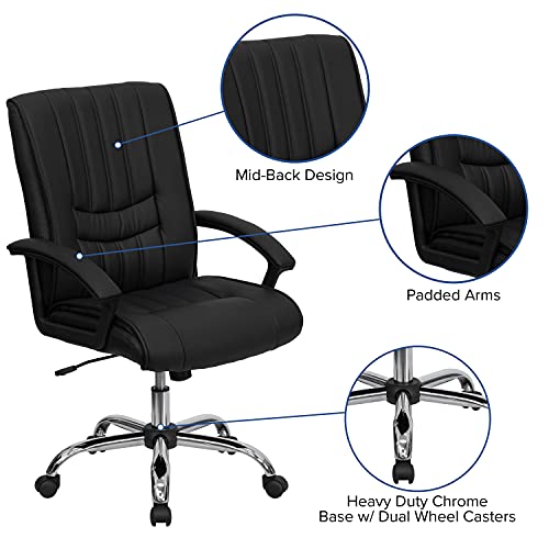 Flash Furniture Hansel Mid-Back Black LeatherSoft Swivel Manager's Office Chair with Arms