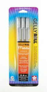 sakura 57386 3-piece gelly roll blister card metallic gel ink pen set, silver