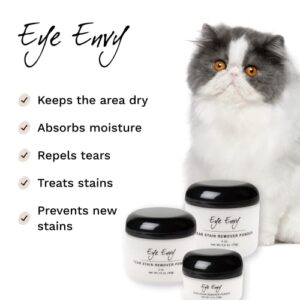 Eye Envy Tear Stain Remover Powder for Dogs & Cats |100% Natural, Safe | Apply Around Eyes to Absorb & Repel Tears | Keeps Area Dry | Treats The Cause of Staining | Effective & Non-Irritating (.5oz)