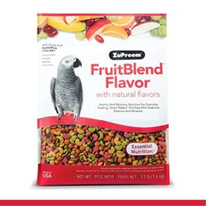 zupreem fruitblend flavor pellets bird food for parrots and conures, 3.5 lb - daily blend made in usa for caiques, african greys, senegals, amazons, eclectus, small cockatoos