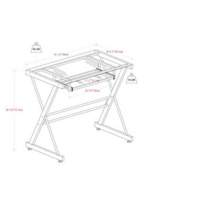 Walker Edison Metal and Glass Work From Home Laptop Computer Gaming Desk with Slide In Keyboard Tray Home Office, 31 Inch, Silver