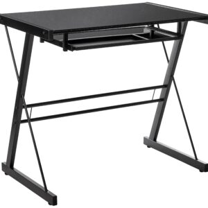 Walker Edison Modern Small Metal and Glass Computer Gaming with Under Desk Keyboard Tray Black Home Office Desk, 31 inch