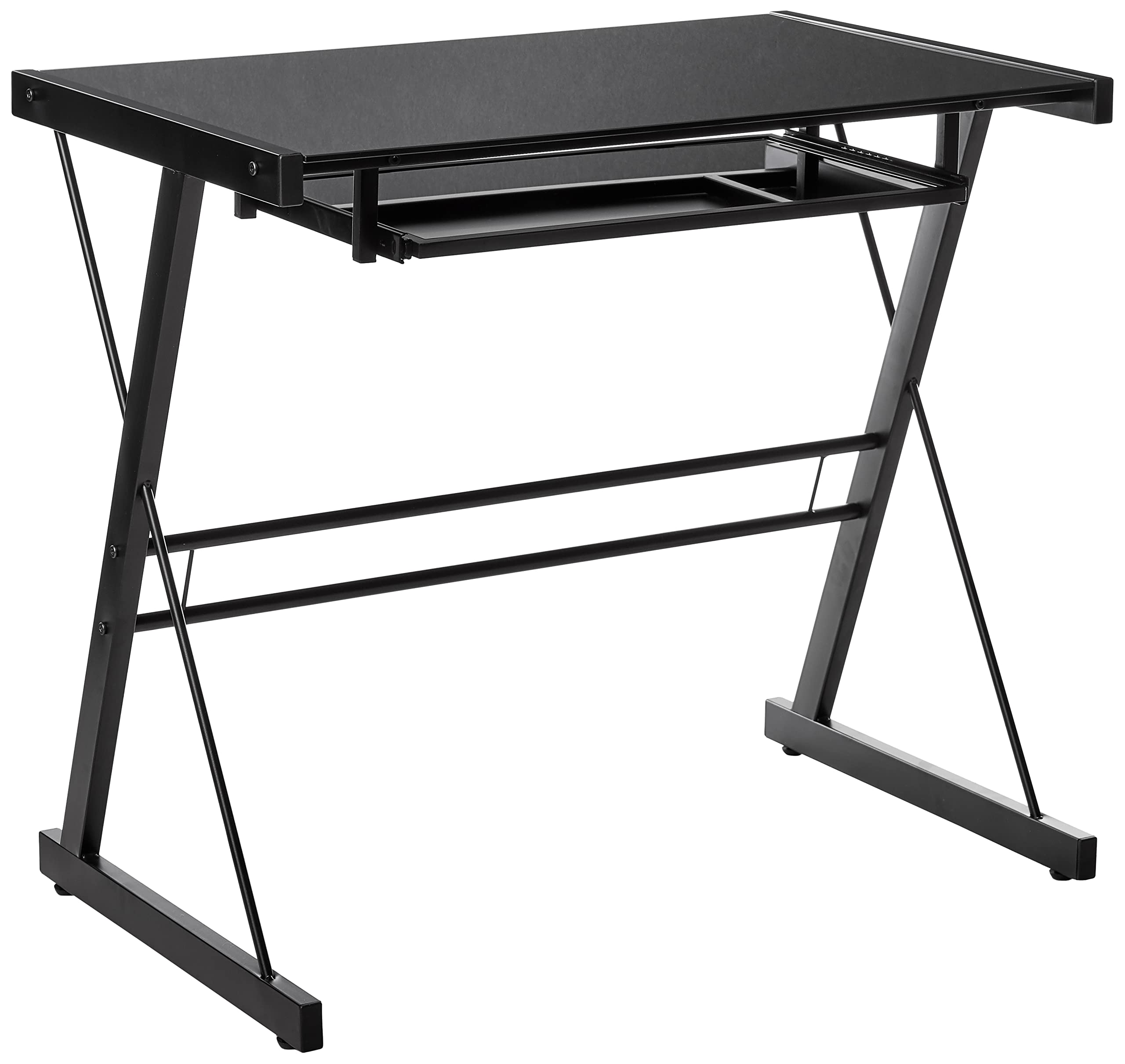 Walker Edison Modern Small Metal and Glass Computer Gaming with Under Desk Keyboard Tray Black Home Office Desk, 31 inch