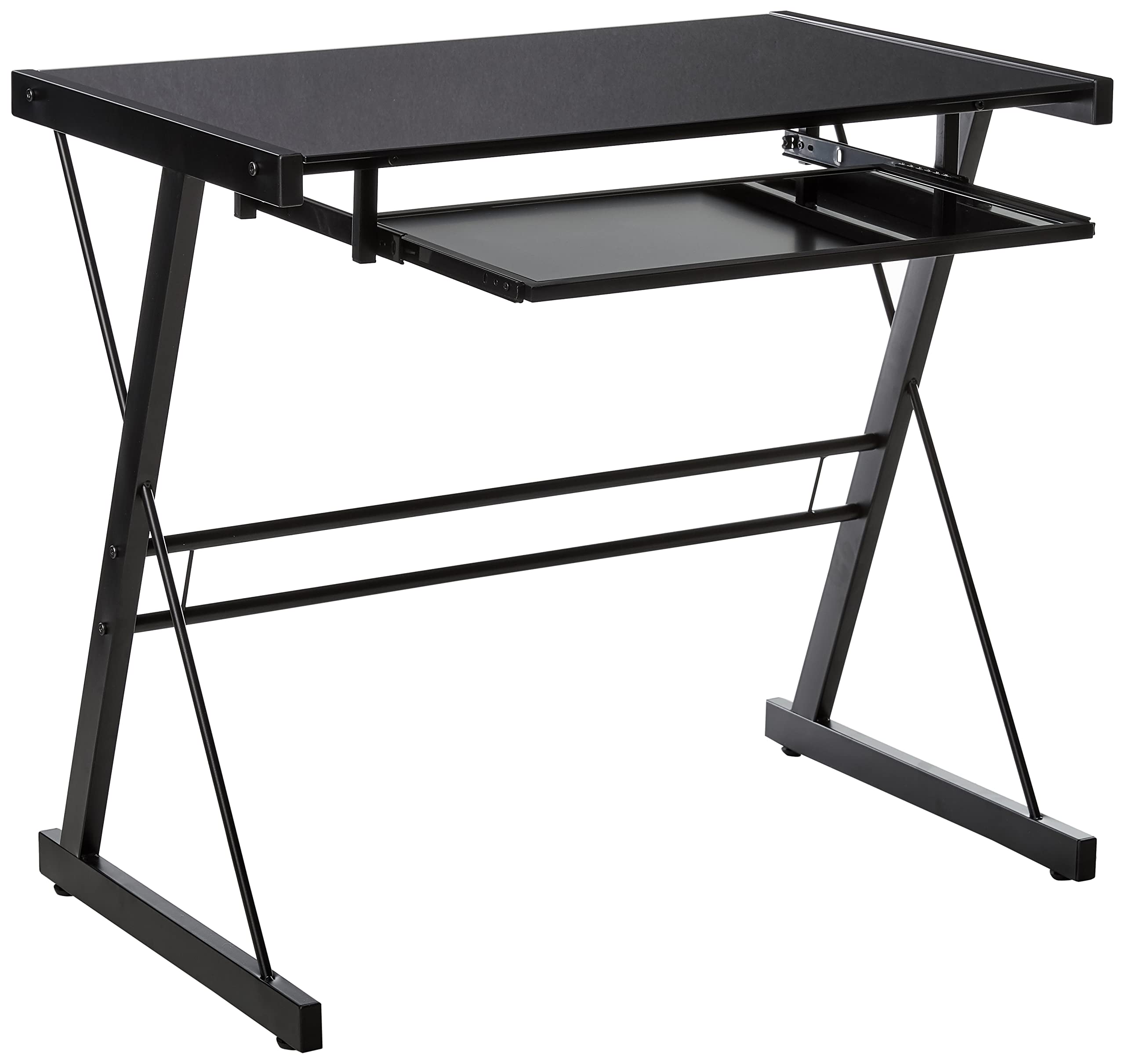 Walker Edison Modern Small Metal and Glass Computer Gaming with Under Desk Keyboard Tray Black Home Office Desk, 31 inch