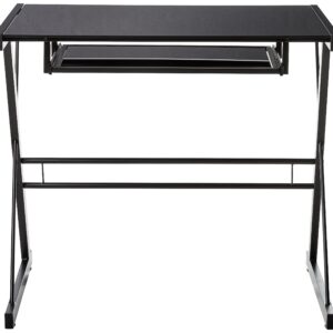 Walker Edison Modern Small Metal and Glass Computer Gaming with Under Desk Keyboard Tray Black Home Office Desk, 31 inch