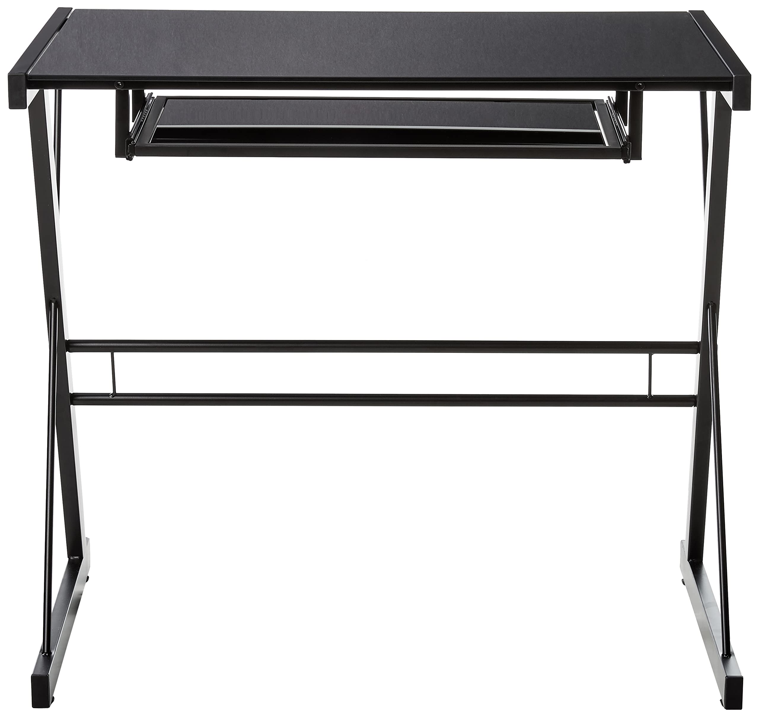 Walker Edison Modern Small Metal and Glass Computer Gaming with Under Desk Keyboard Tray Black Home Office Desk, 31 inch