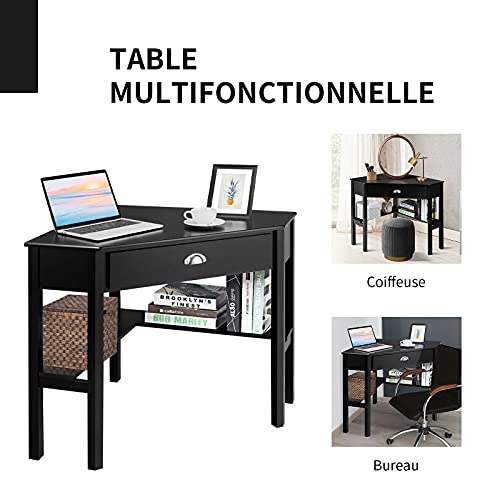 Target Marketing Systems Wood Corner Desk with One Drawer and One Storage Shelf, Black