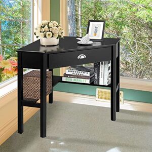 Target Marketing Systems Wood Corner Desk with One Drawer and One Storage Shelf, Black